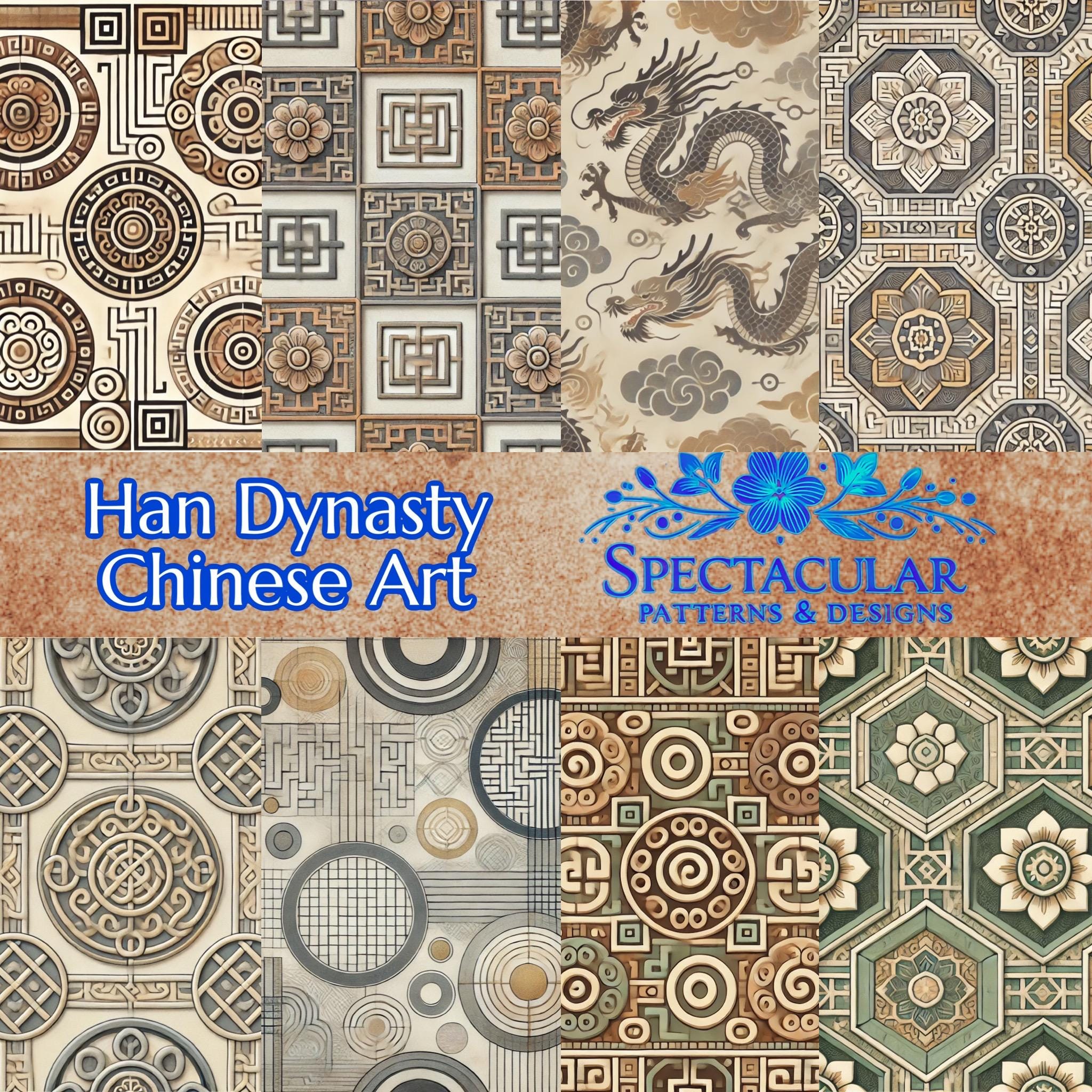 Han Dynasty Chinese Art Seamless Patterns: Dragons, Nature (digital ...