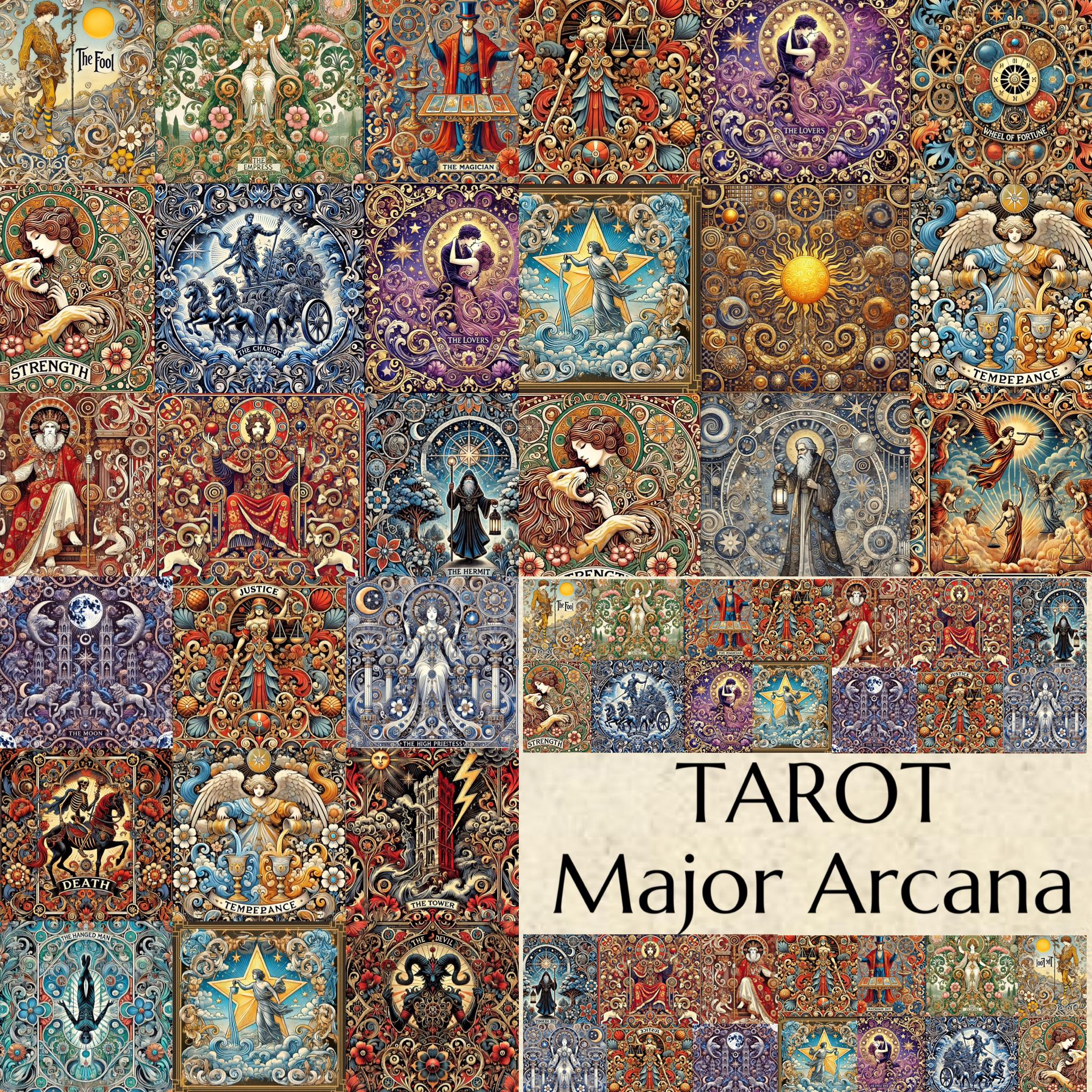 22 Major Arcana Tarot Ornate Seamless Patterns - Intricate Art Nouveau ...