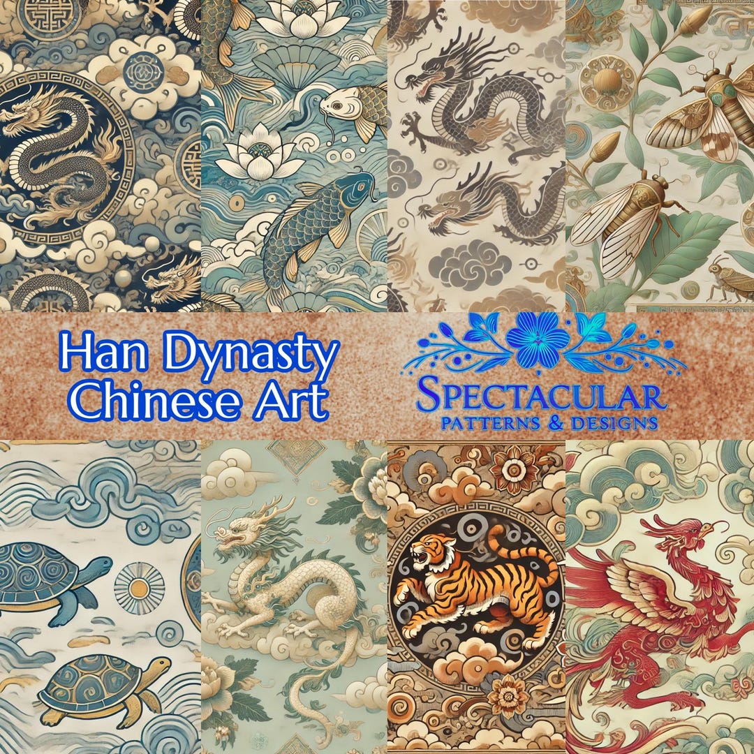 Han Dynasty Chinese Art Seamless Patterns: Dragons, Nature (digital ...