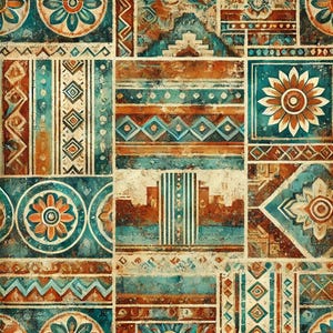 Southwestern Rust & Turquoise Textures: 12 Seamless Art Patterns ...