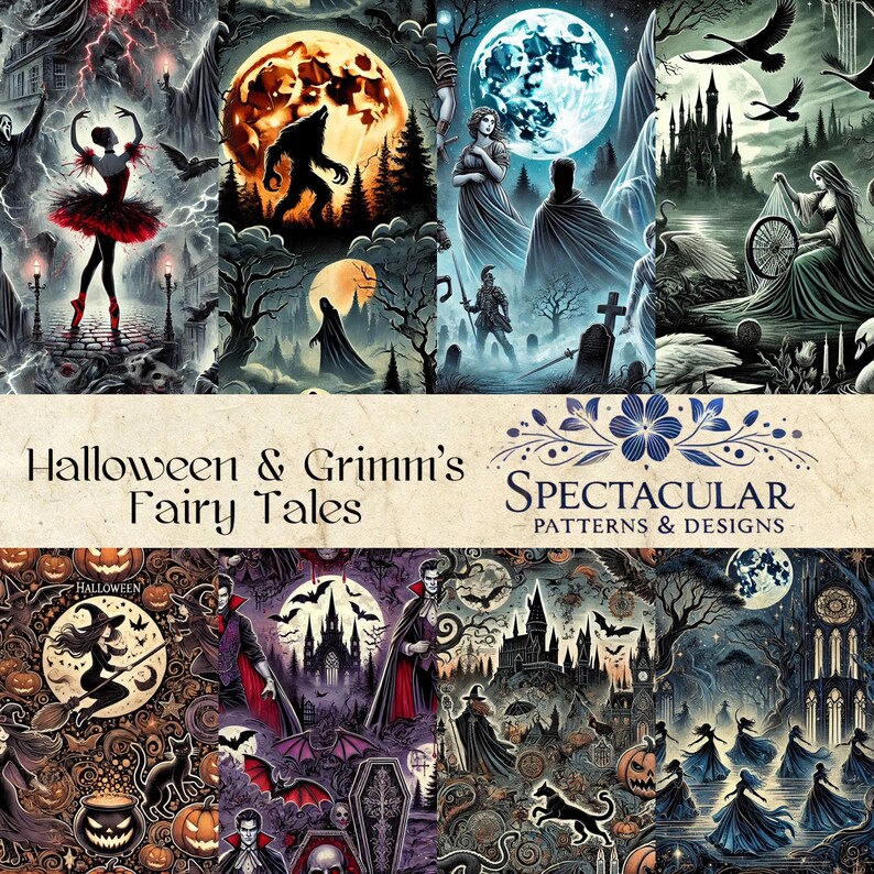 Grimm Fairy Tale Seamless Patterns: Spooky Halloween Designs (digital ...