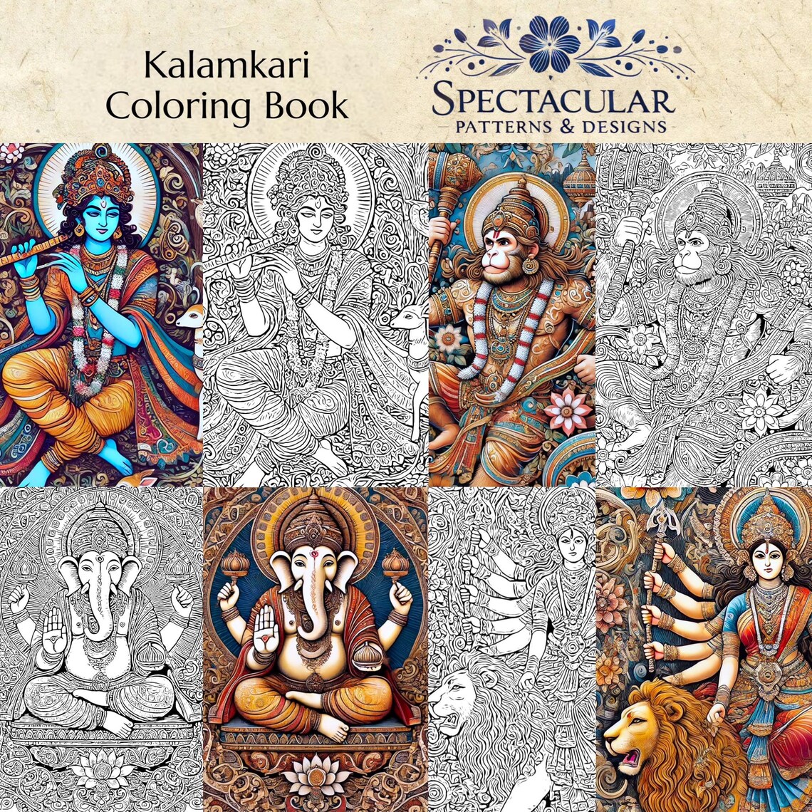 Kalamkari Coloring Book: Indian Deities & Patterns (digital Download ...