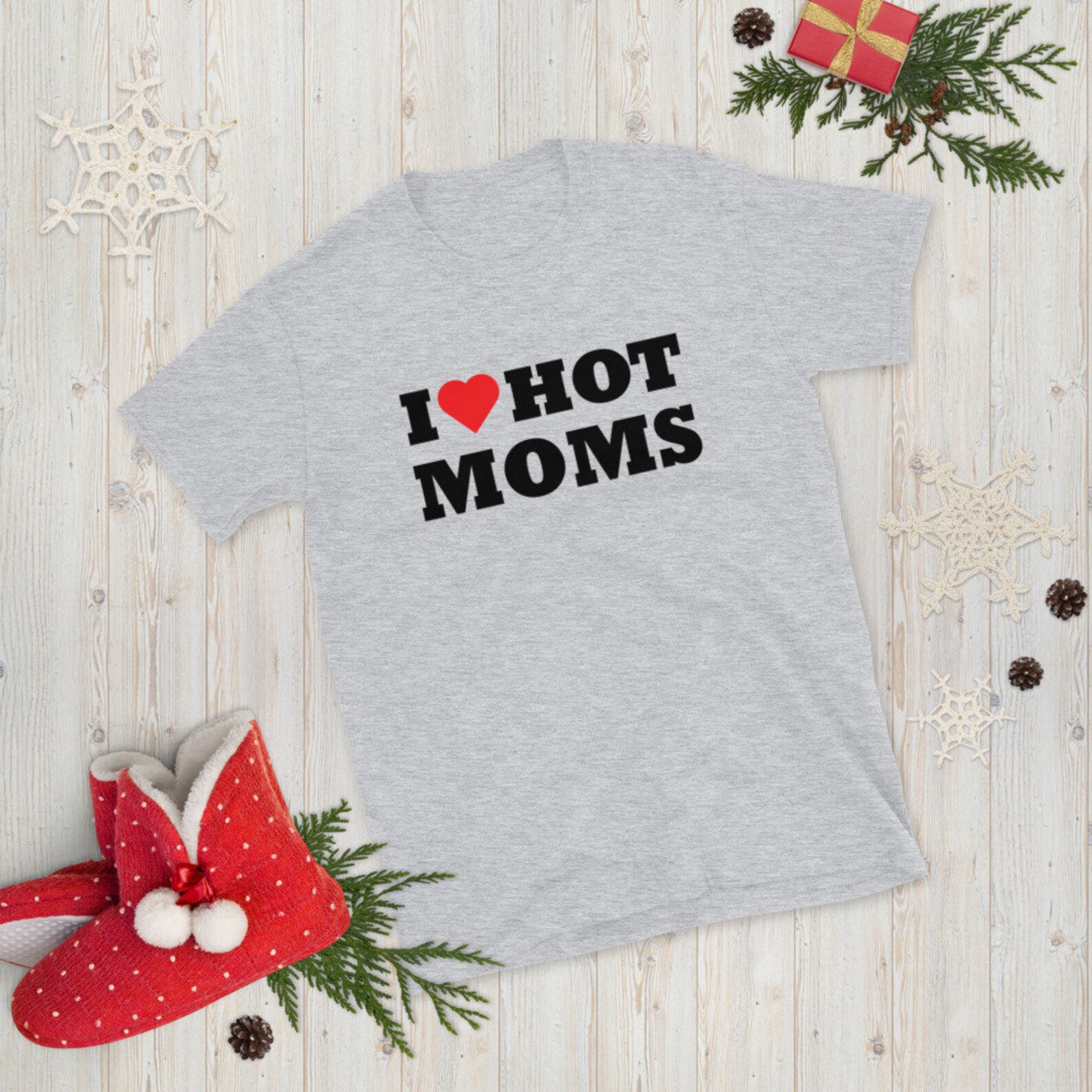 I Love Hot Moms Tshirt Funny Red Heart Love Moms T Shirt I Etsy