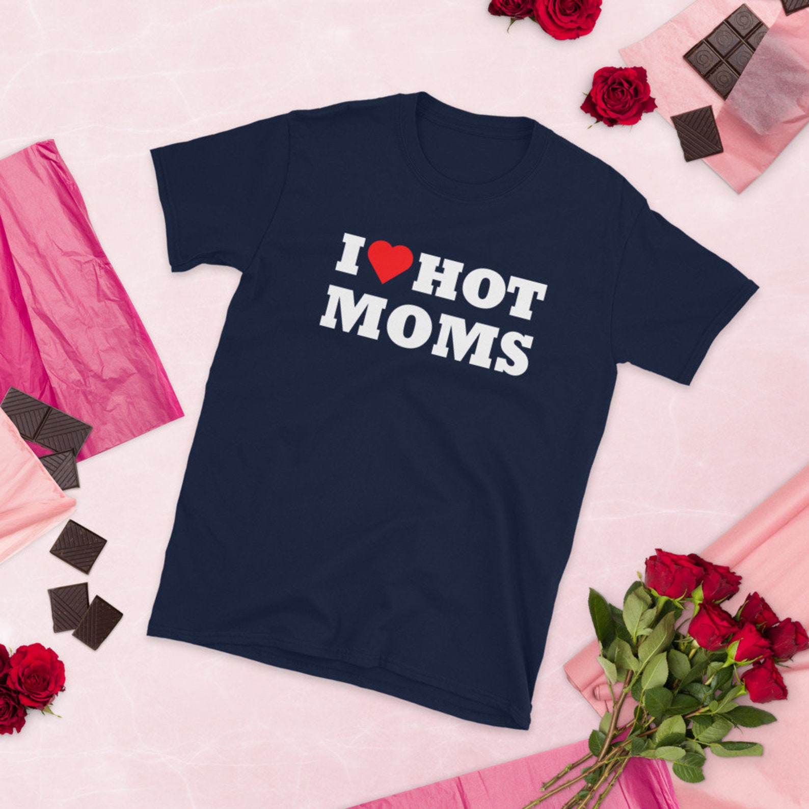 I Love Hot Moms Tshirt Funny Red Heart Love Moms T Shirt I Etsy De