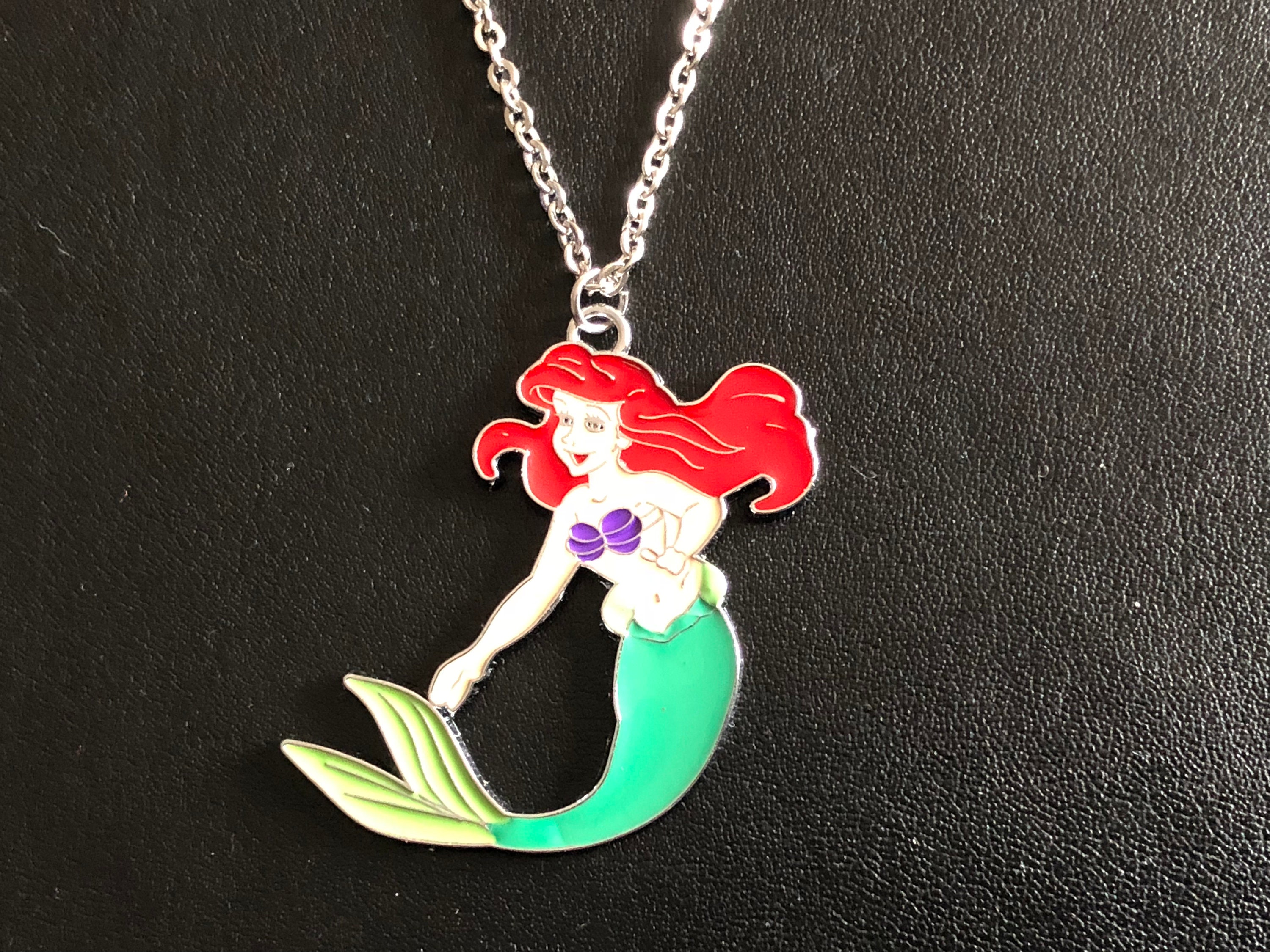 ARIEL LITTLE MERMAID Necklace With Enamel Charm on 16" or 18" Silver ...
