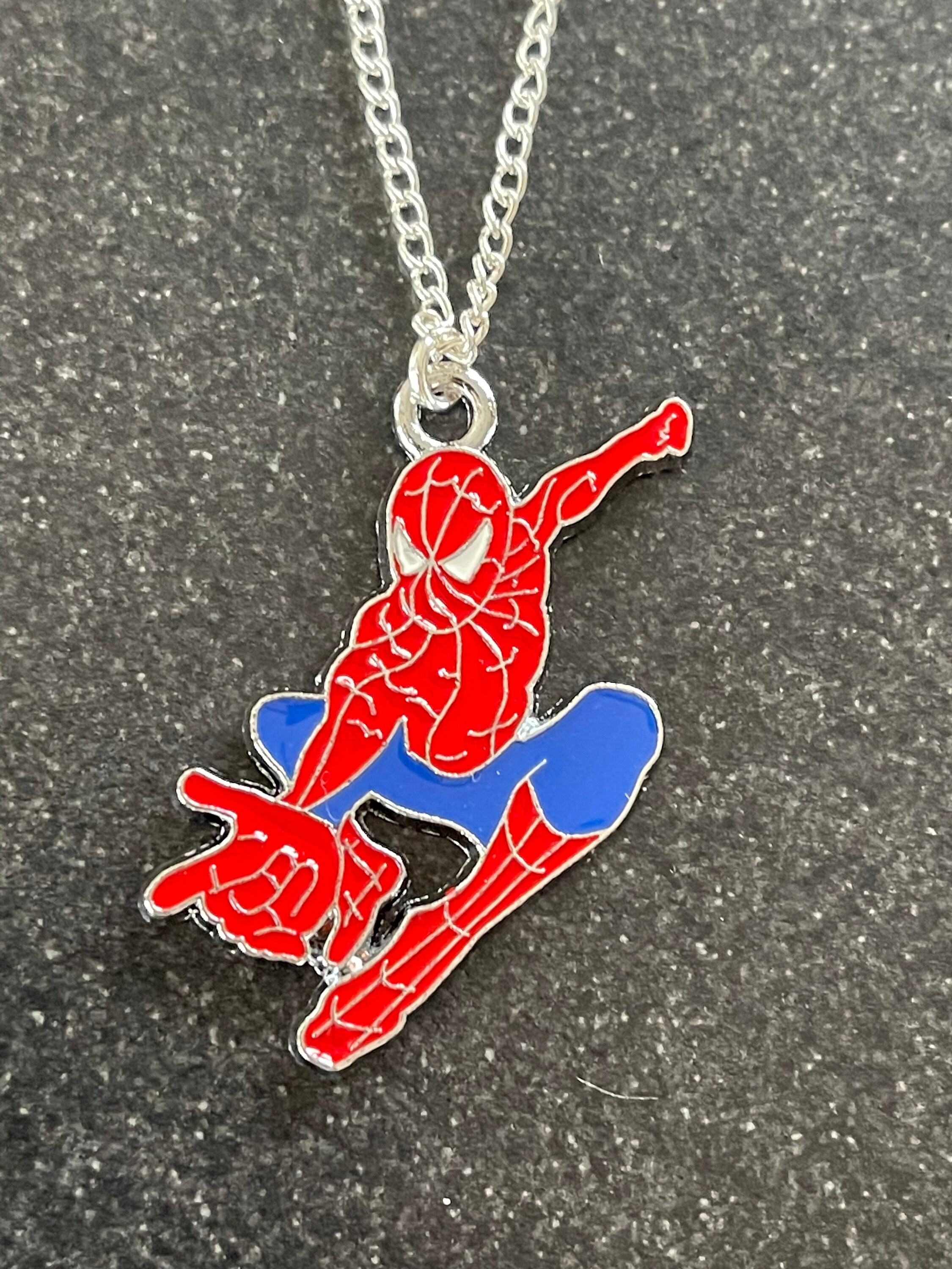 SPIDERMAN SUPER HERO Enamel Charm Pendant on Silver Plated Chain in ...