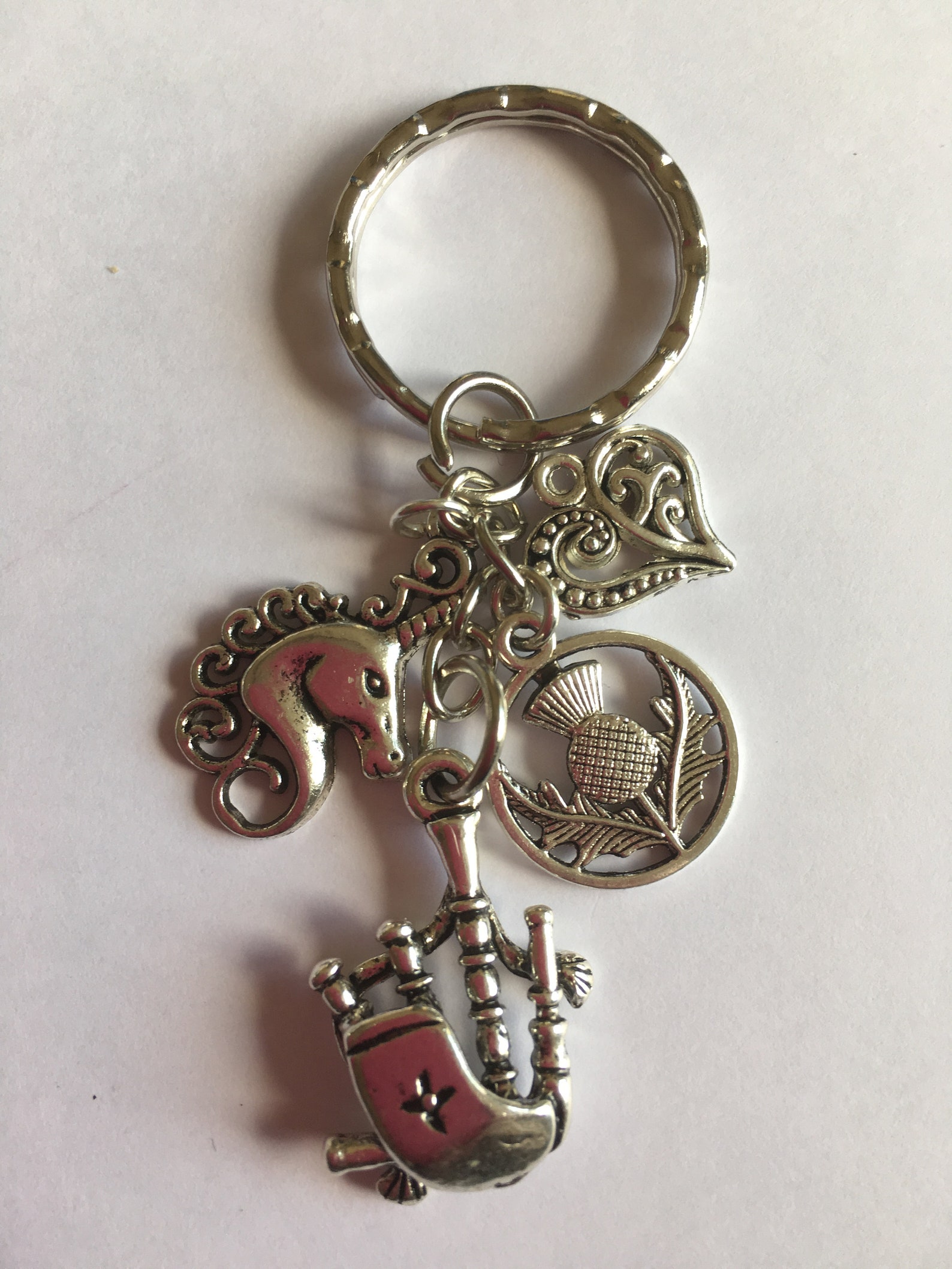 I LOVE SCOTLAND Inspired Key Ring Bag Bagpipe, Thistle & Unicorn Charms ...