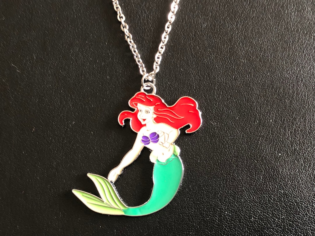 ARIEL LITTLE MERMAID Necklace With Enamel Charm on 16" or 18" Silver ...