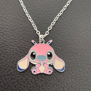 Cute Pink ANGEL LILO & STITCH Necklace With Enamel Charm on 16" or 18 ...