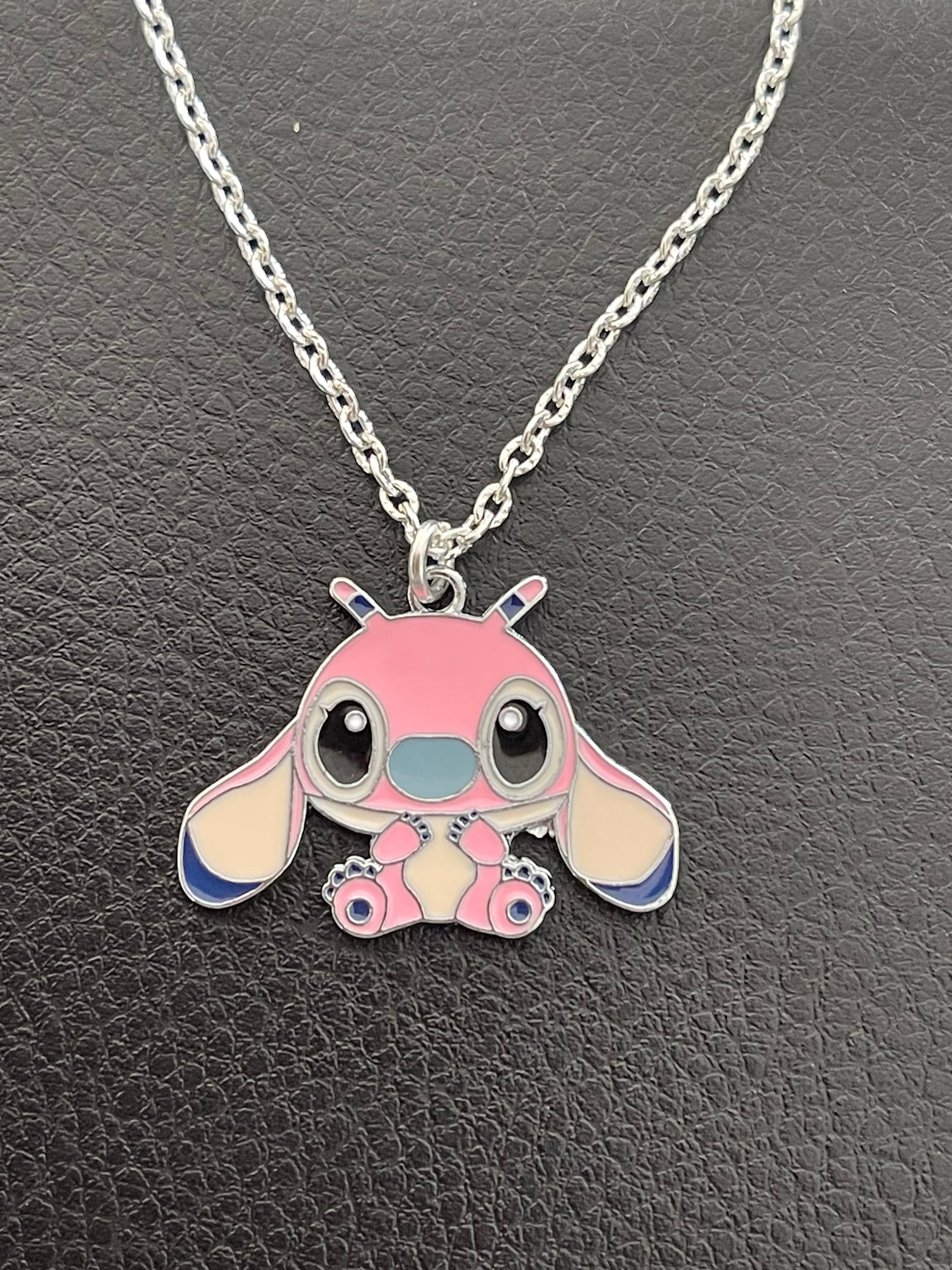 Cute Pink ANGEL LILO & STITCH Necklace With Enamel Charm on 16" or 18 ...