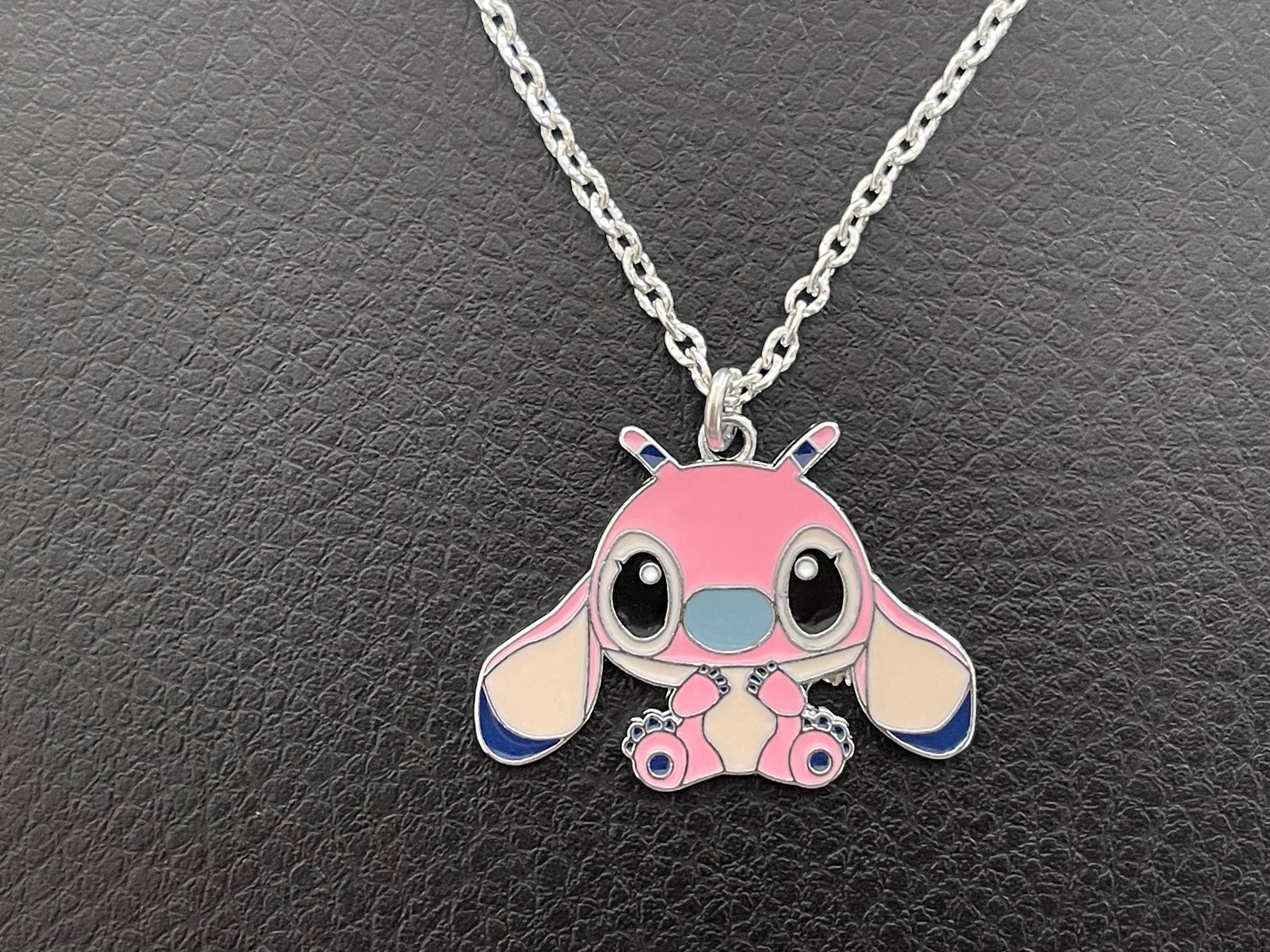 Cute Pink ANGEL LILO & STITCH Necklace With Enamel Charm on 16" or 18 ...
