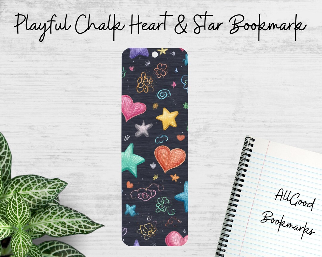 Colorful Chalk Hearts & Stars Metal Bookmark | Back to School Bookmark ...