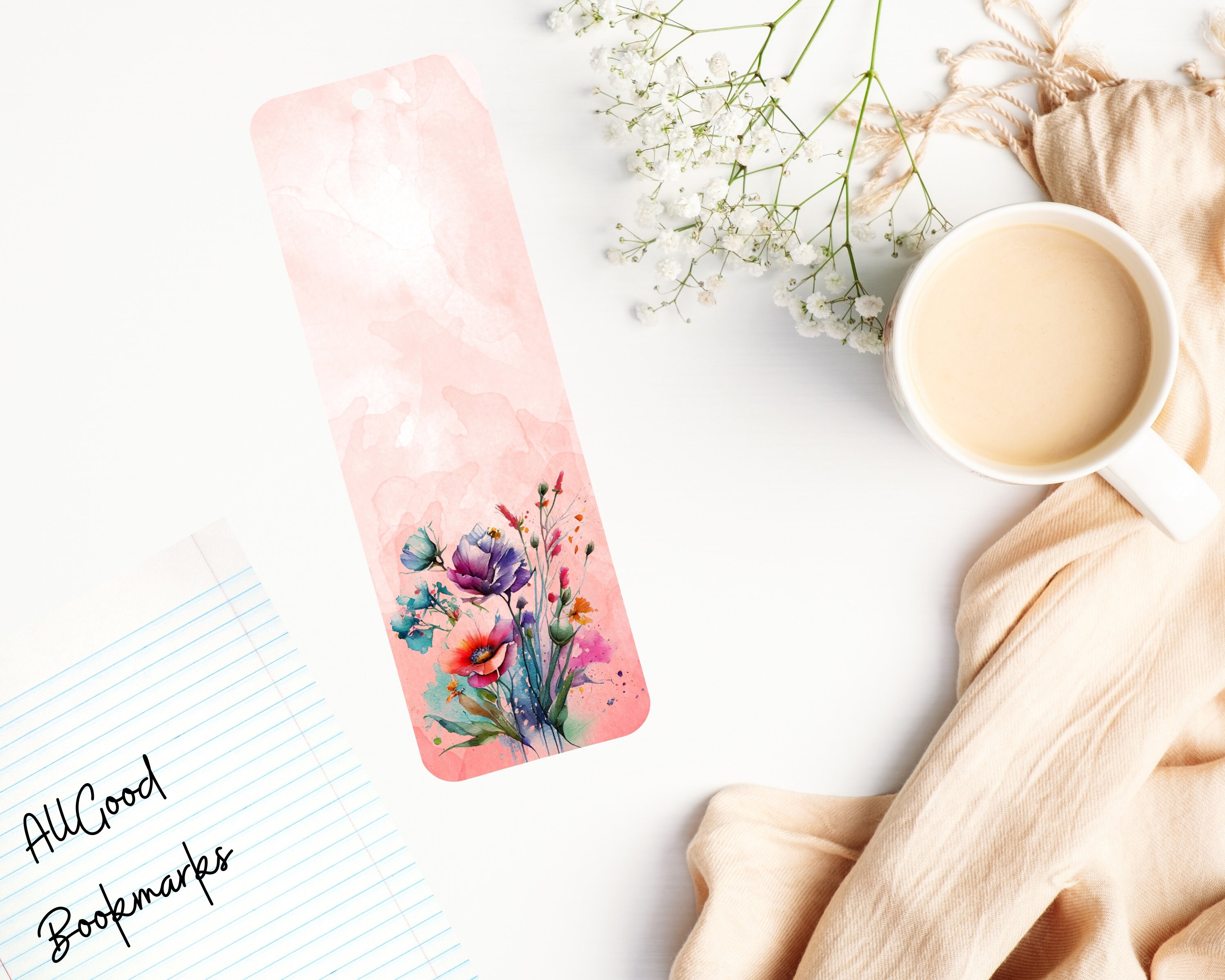 Metal Wildflower Bookmark, Bookish Merch, Pink Watercolor Flower ...