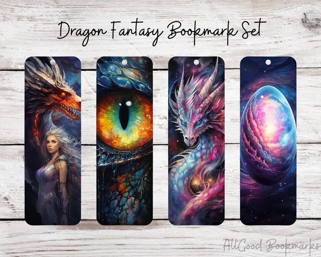 Dragon Metal Bookmark Set – Fantasy Dragon Eye, Egg, and Warrior ...