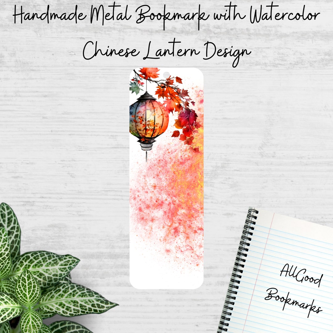 Handmade 2"x6" Metal Bookmark With Watercolor Chinese Lantern Design ...
