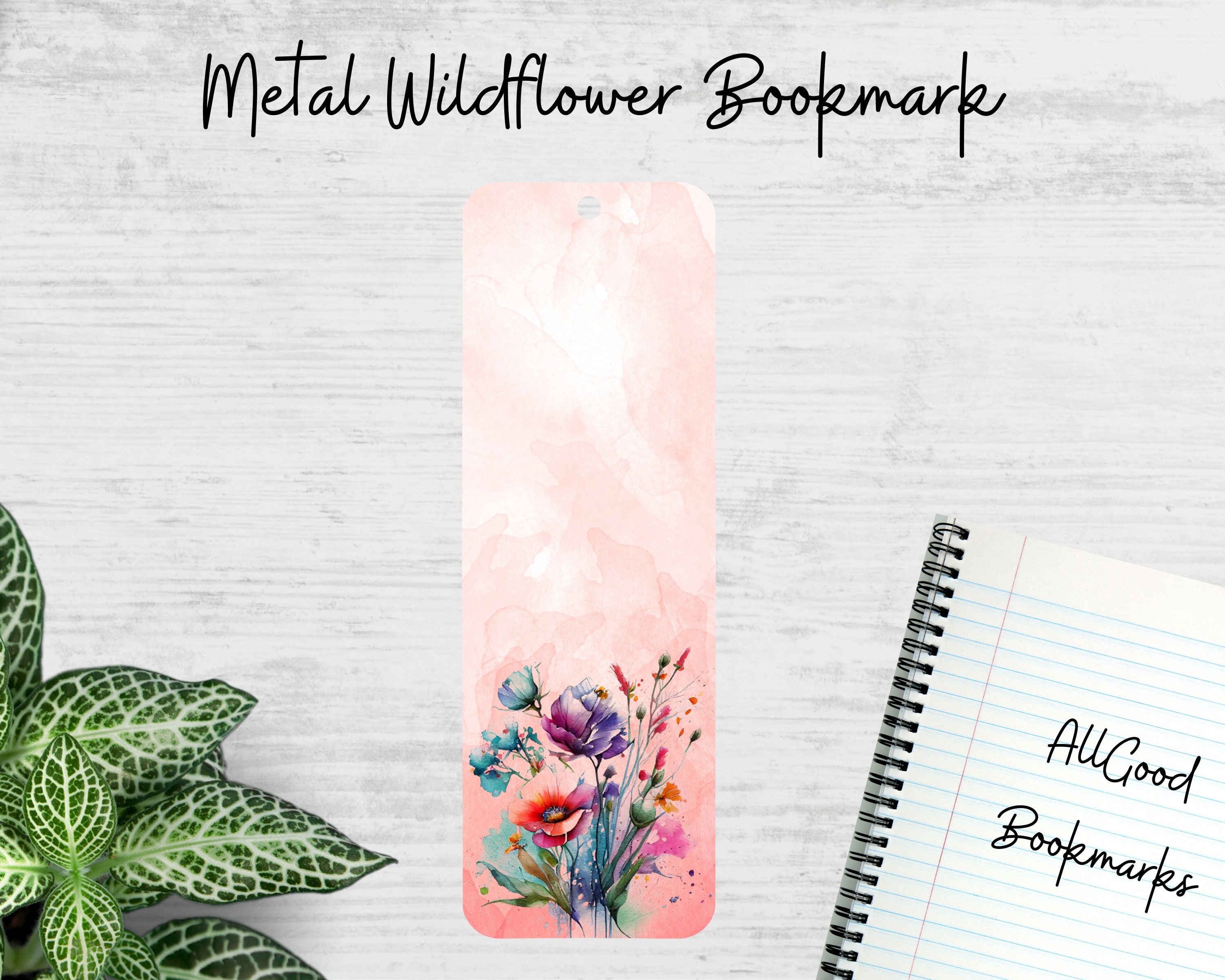 Metal Wildflower Bookmark, Bookish Merch, Pink Watercolor Flower ...