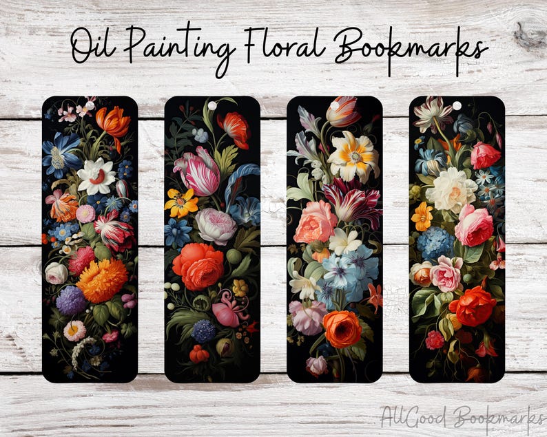 Oil Painting Metal Bookmark | Floral Art Bookmark | Dark Botanical Book ...