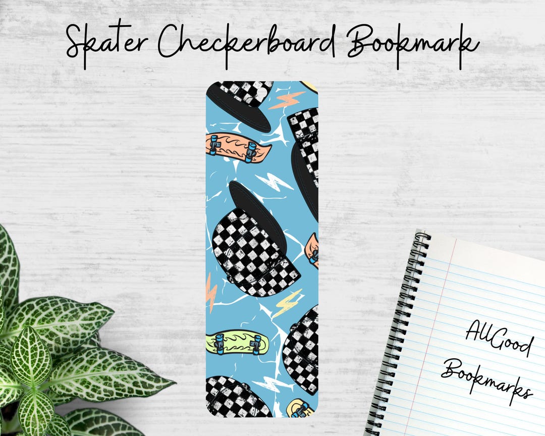 Skater Style Back to School Bookmark - Blue Checkerboard Hat ...