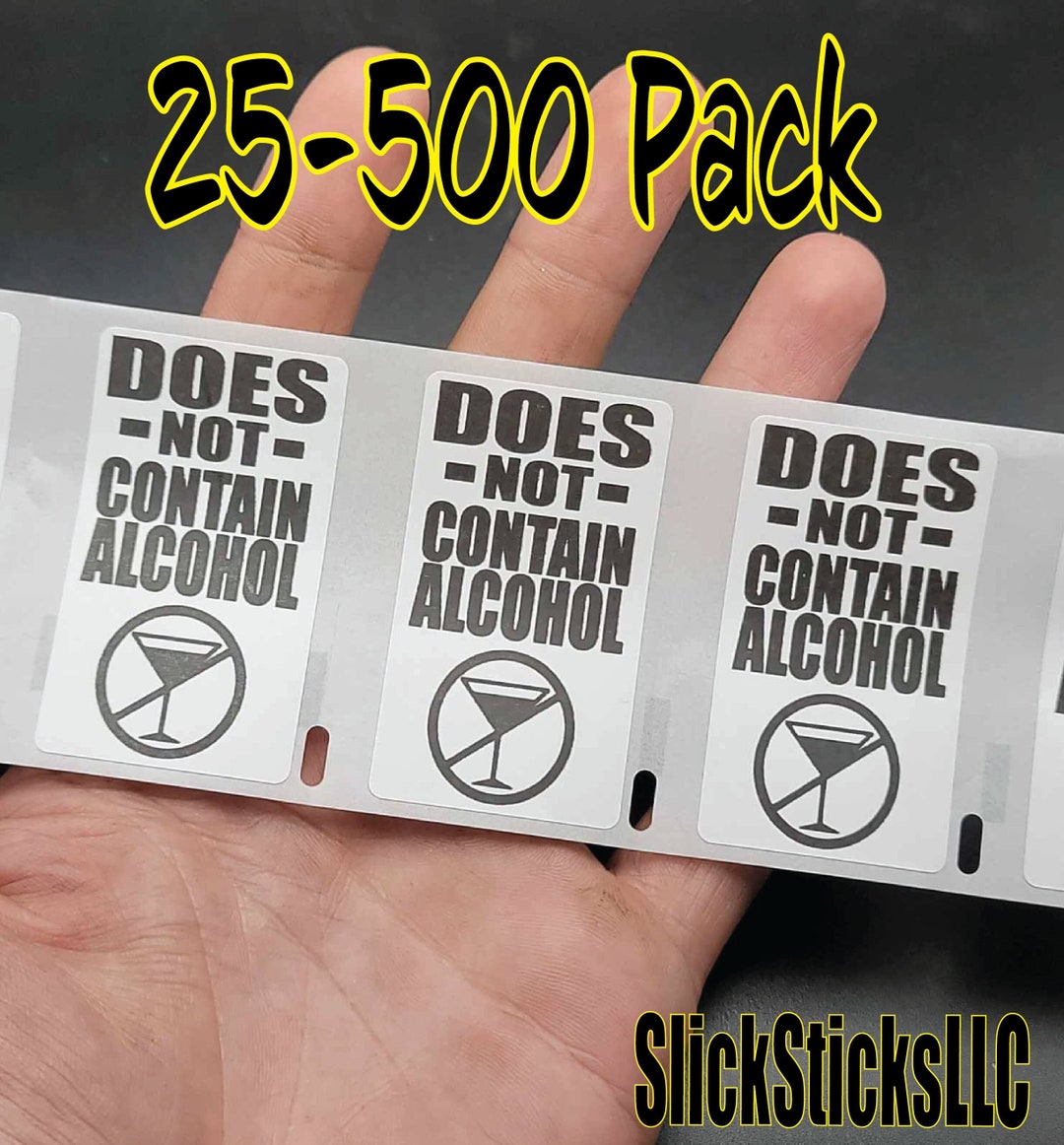 Does NOT Contain ALCOHOL 25-500 Warning Labels Gag Party Stickers No ...