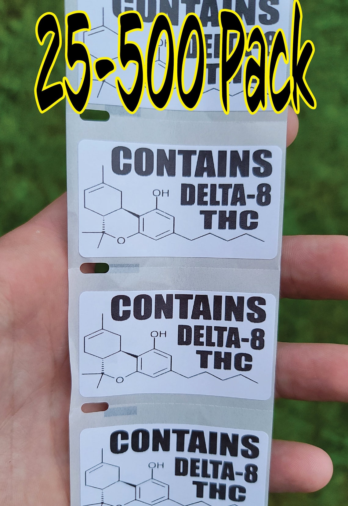 CONTAINS DELTA 8 25-500 Pack Stickers Bulk Decals Labels Thc Hemp ...