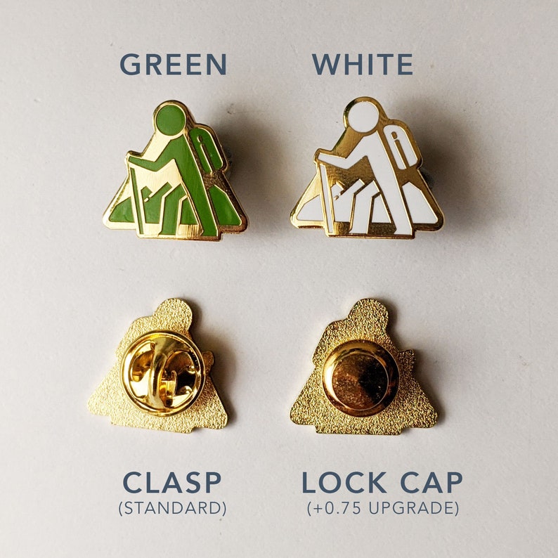 Hiking Person White Enamel Map Pin | Backpacker Adventure Mountain Pin ...