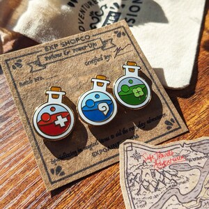 Potion Starter Bottle Pins [HP Health + MP Magic + Life/love/luck ...