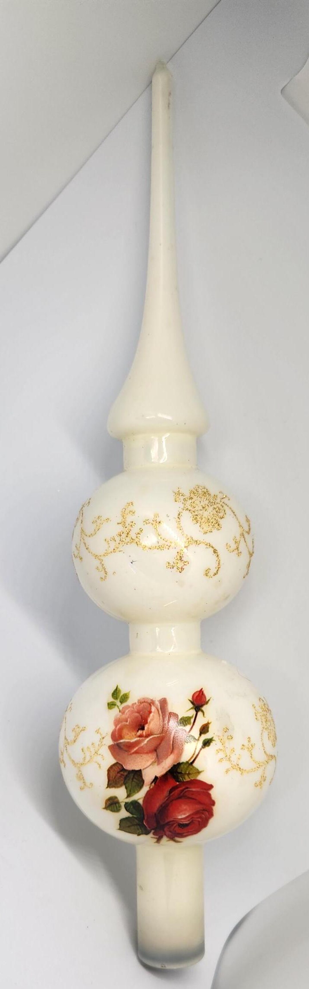 Vintage German Tree Topper Rose Detail Blown Glass - Etsy