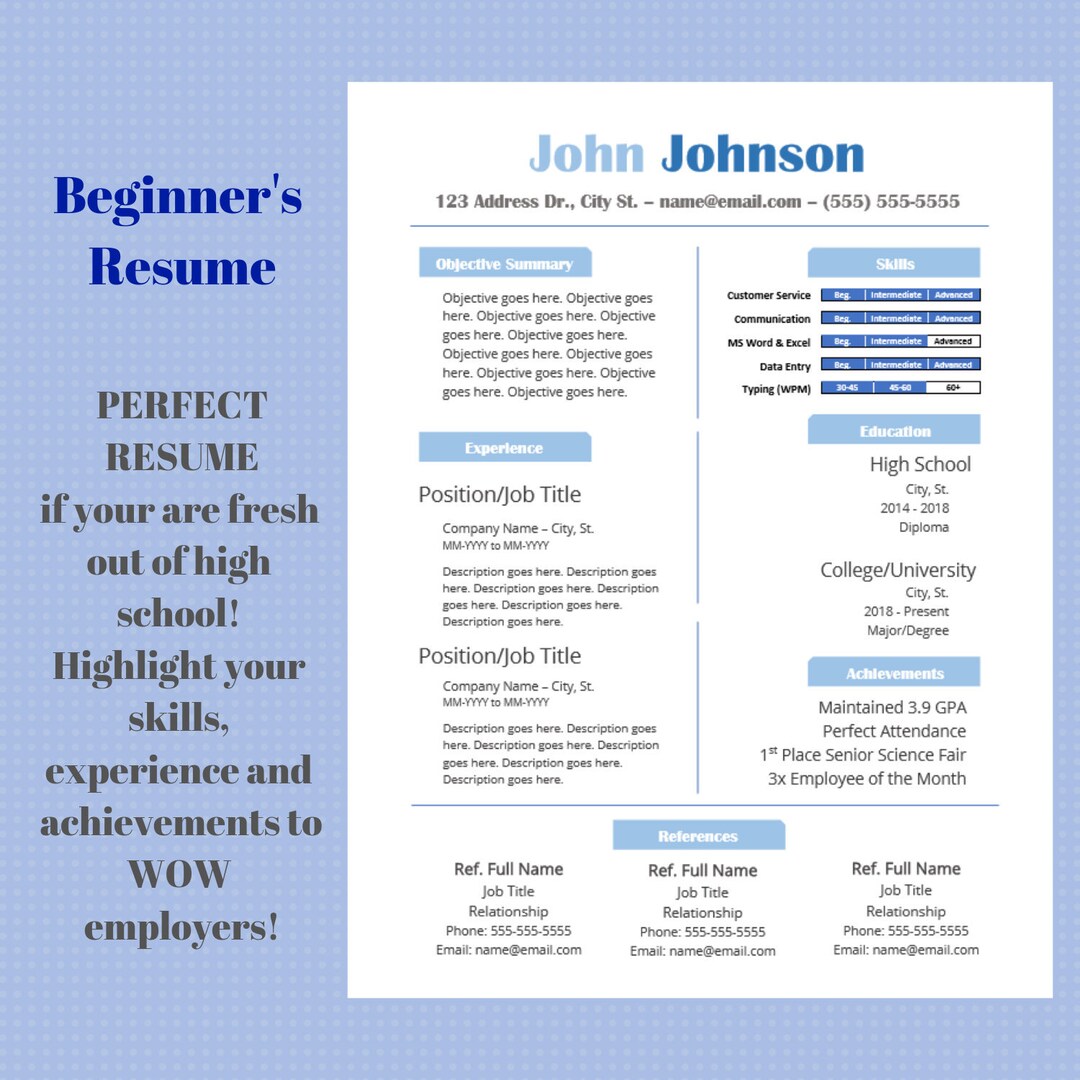 Simple Resume for High School Students - Etsy