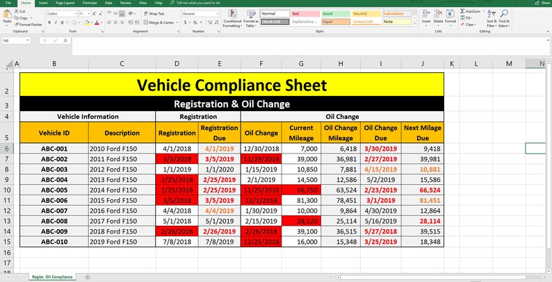 Vehicle Compliance Sheet - Oil Change and Registration - Etsy