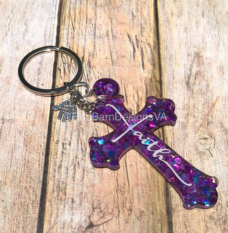 CUSTOM Cross Keychain Acrylic Glitter Vinyl Keychain - Etsy