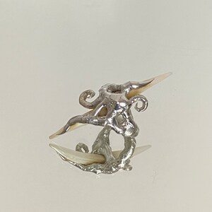 Goblincore Fang Brutalist Ring With Pearl Thorns Melted Metal Ring ...