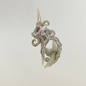 Goblincore Fang Brutalist Ring With Pearl Thorns Melted Metal Ring ...
