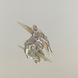 Goblincore Fang Brutalist Ring With Pearl Thorns Melted Metal Ring ...