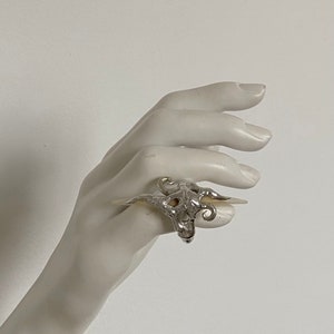Goblincore Fang Brutalist Ring With Pearl Thorns Melted Metal Ring ...