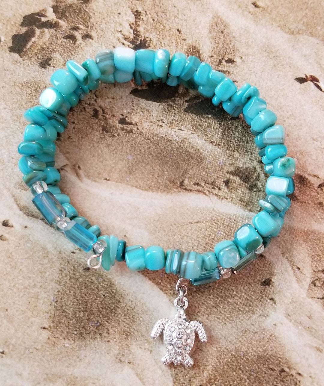 Bracelet, Sea Turtle, Beaded, Shell Bracelet, Wrap, Turquoise - Etsy