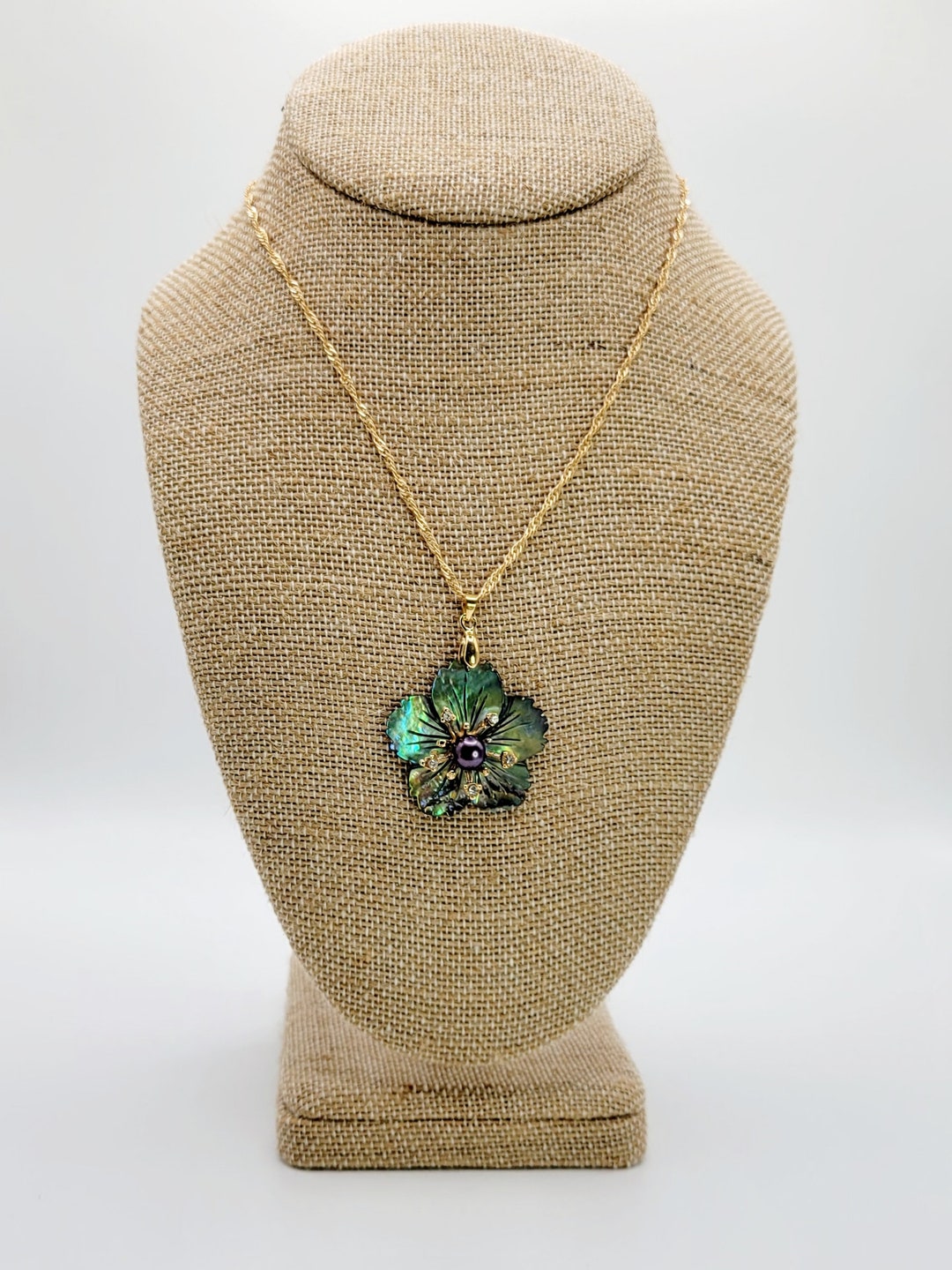 Abalone Flower Pendant Necklace Gold Toned W/extender - Etsy