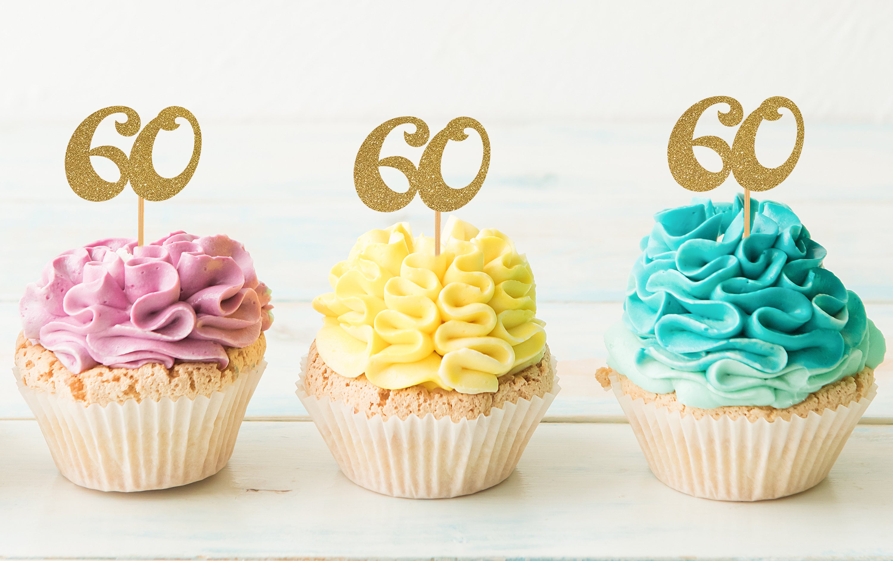 Gold 60 Cupcake Toppers | Cupcake Picks | Geburtstagsfeier Dekorationen ...
