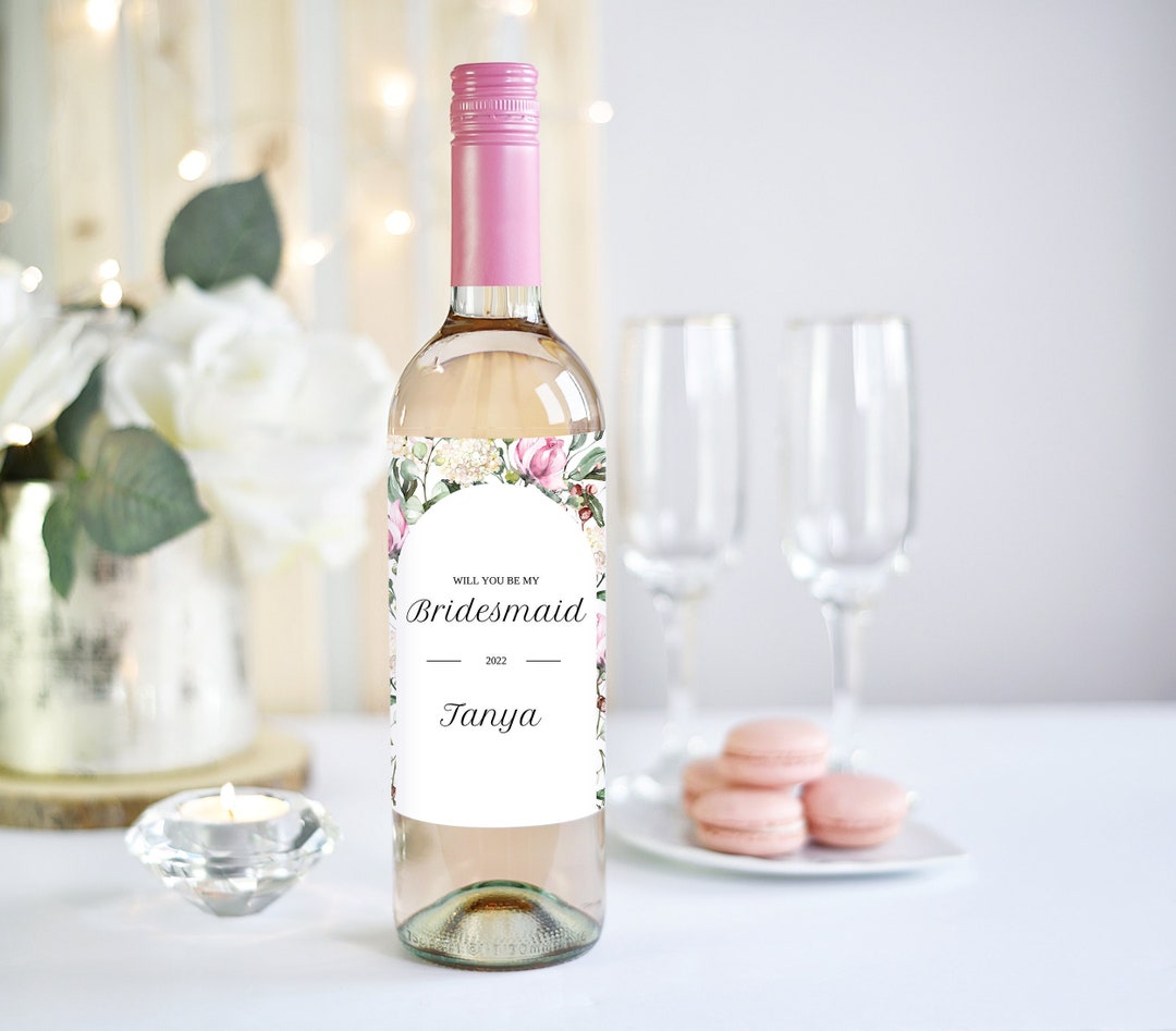 Floral Arch Bridesmaid Proposal Wine Label Template, Will You Be My ...