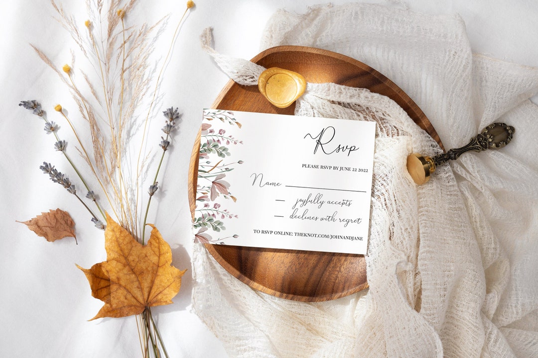 Botanical RSVP Card Template, Printable RSVP Card, B001 - Etsy