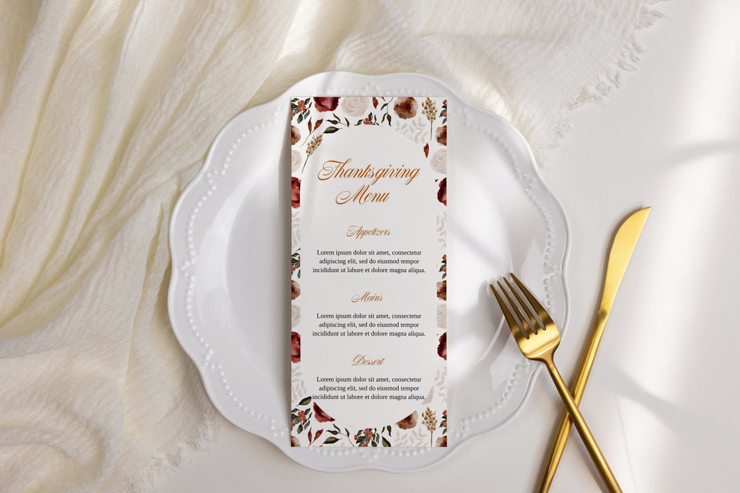 Printable Thanksgiving Dinner Menu Template for Table Setting With ...