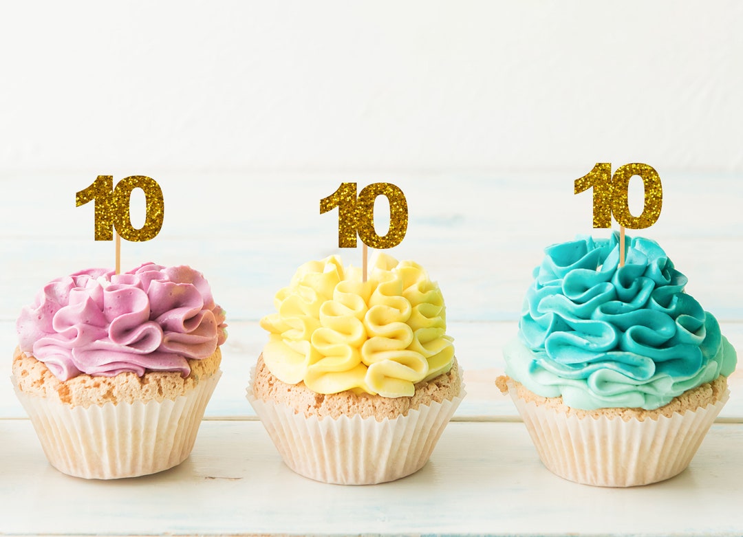 10th Birthday Cupcake Toppers Glitter Party Cupcake Picks - Etsy