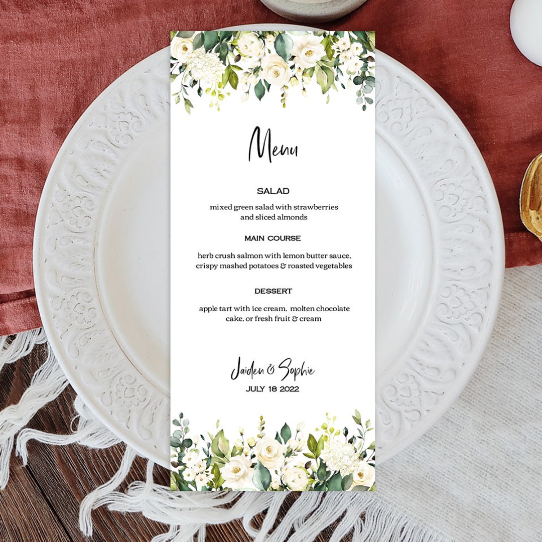 Editable Floral Menu Template for Weddings, Bridal Showers and Special ...