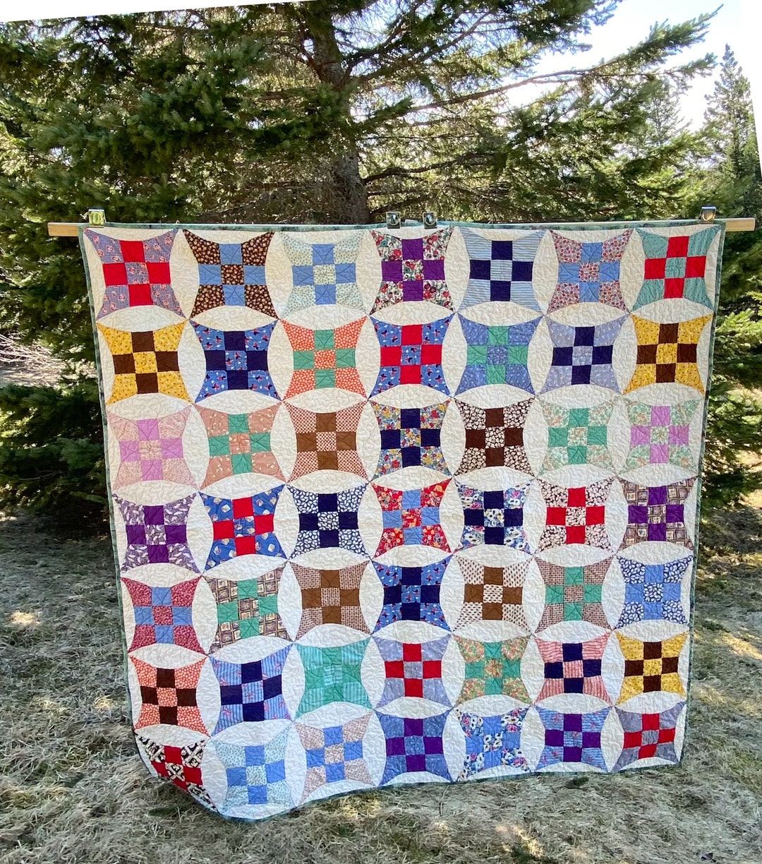 Vintage Improved Nine Patch Quilt, Circle Upon Circle Quilt, Bailey Ninepatch Quilt, Vintage ...