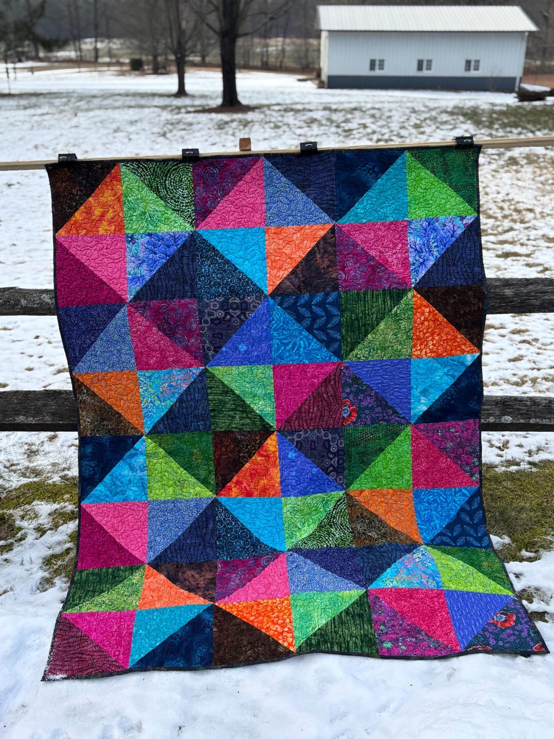 Modern Diamond Quilt, Multi-color Quilt, Half Triangles, Modern Quilt ...