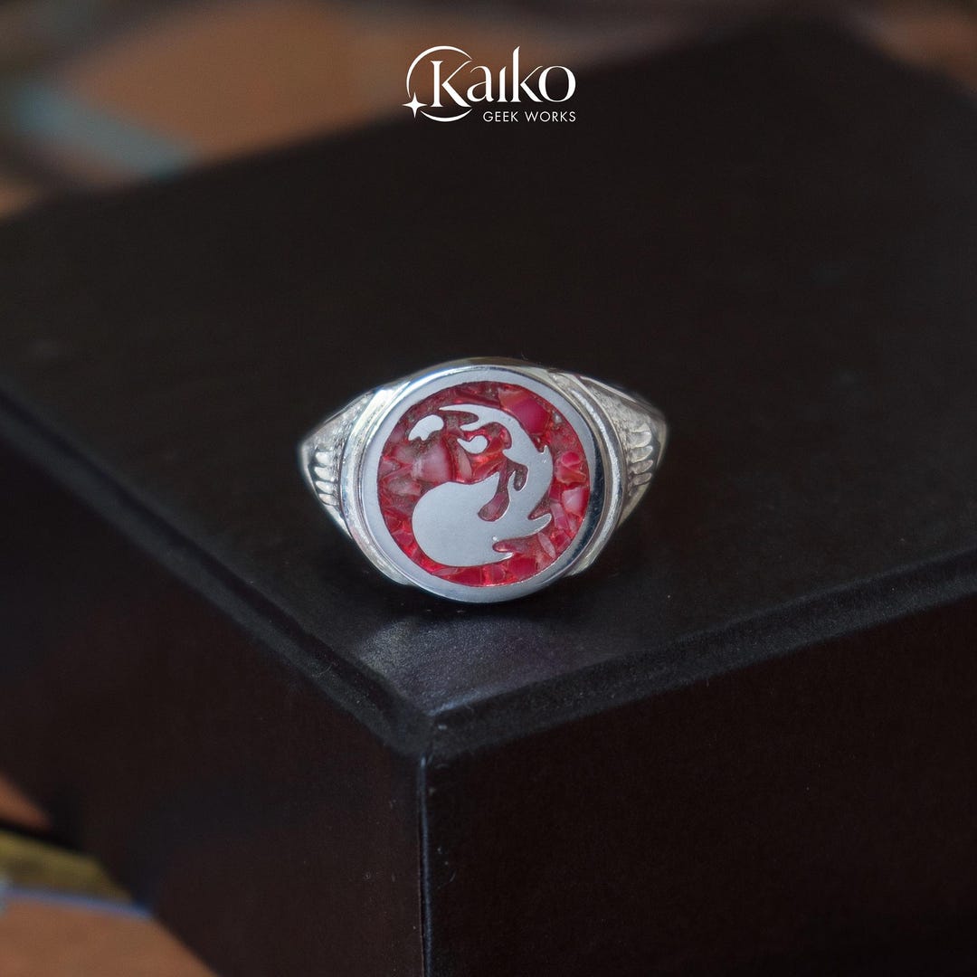 MTG Signet Ring Mountain Red Mana Reconstituted Natural Stone 925 ...