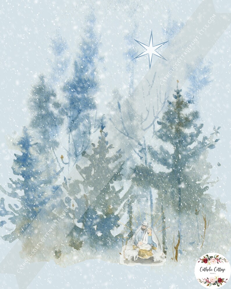 Nativity in the Snow Printable - Digital Download, Christmas Card/wall ...