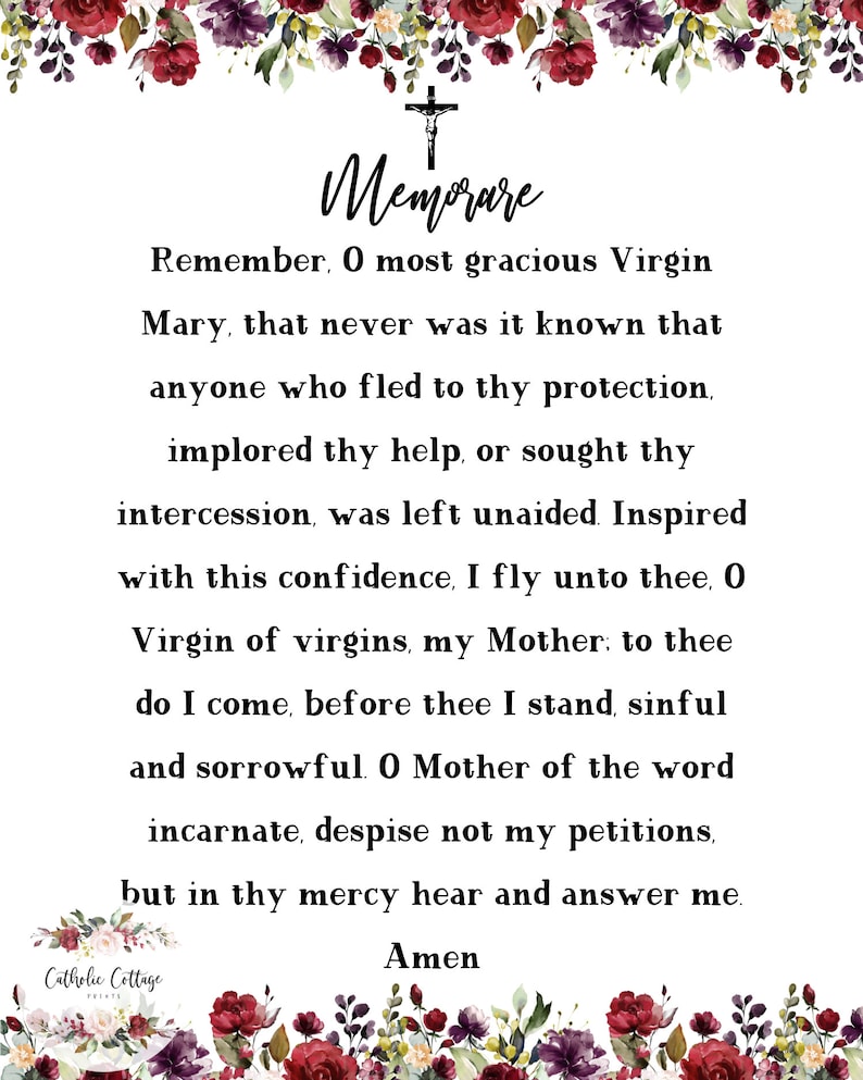 Memorare - Catholic/christian Prayer in English and Latin, Digital ...