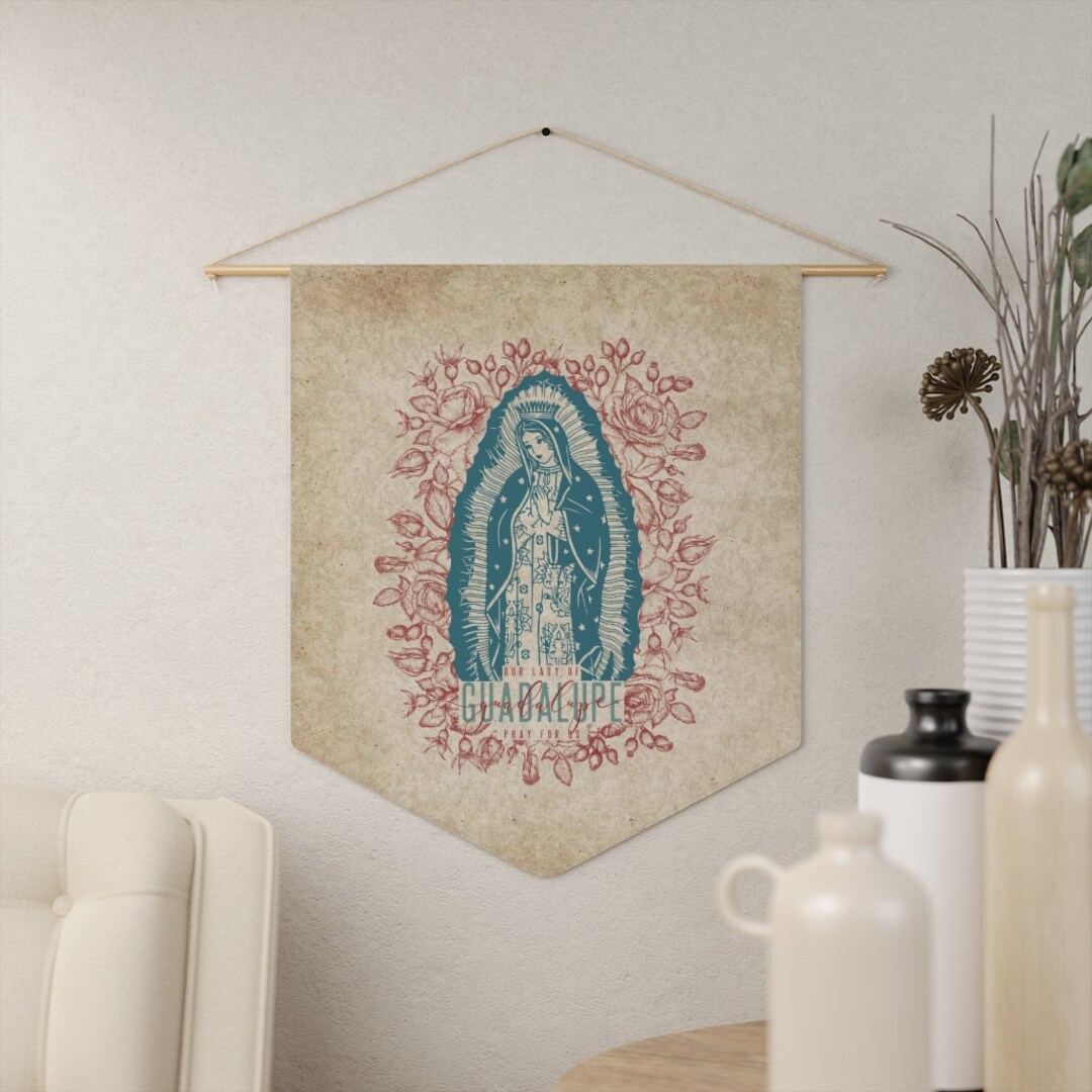 Vintage Floral Our Lady of Guadalupe Banner - Catholic Pennant of Our ...