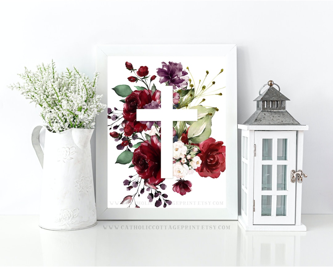 Christian Spring Printable With Floral Cross - Digital Download - Etsy