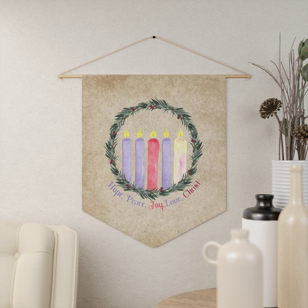 Advent Candle With Wreath Banner - Catholic Pennant - Catholic Wall ...